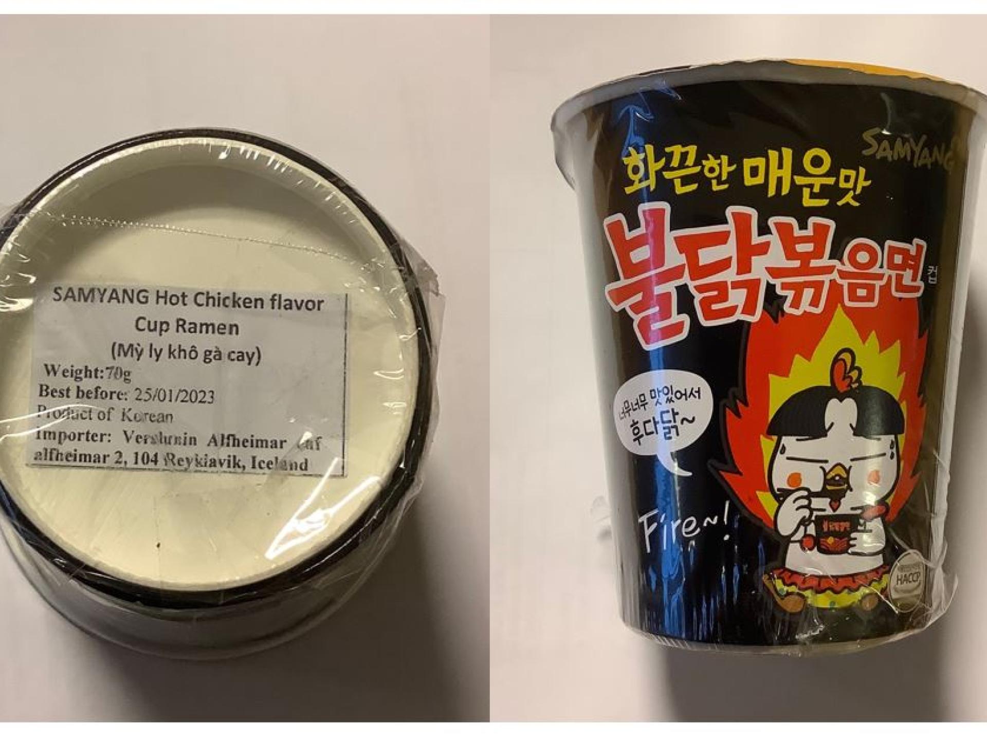 Innkalla Samyang hot chicken flavor cup ramen. | Reykjavik